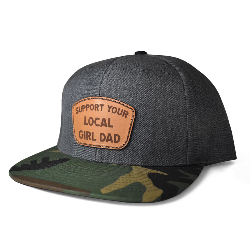 Support Your Local Girl Dad Leather Patch Hat (Charcoal/Camo Bill) - F ...